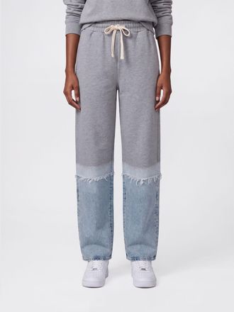 Haikure Pantalon de jogging en denim de coton &agrave; motif abstrait bicolore