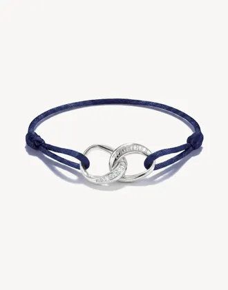 Thomas Sabo bracelet textile Together bleu fonc&eacute; avec zirconia blancs en argent, blanc, bleu-Argent&eacute;