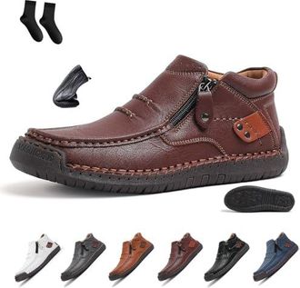 Generic Chaussures orthop&eacute;diques d&eacute;contract&eacute;es pour homme avec soutien de la vo&ucirc;te plantaire - En cuir - Fabriqu&eacute;es &agrave; la main - Bout large - Fermeture &eacute;clair 