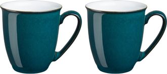 Denby Greenwich Kaffeebrecher-Set, 2er-Set, sp&uuml;lmaschinen-, ofen-, mikrowellen- und gefriergeeignet, 330 ml (12 x 10 x 10 cm), gr&uuml;n-wei&szlig;es Keramik-Geschirr 