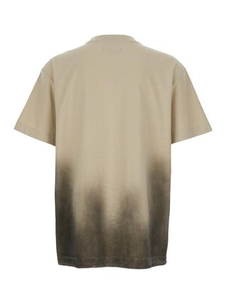Purple Mens Beige Crewneck T-Shirt With Logo Print Cotton T-Shirts And Polos
