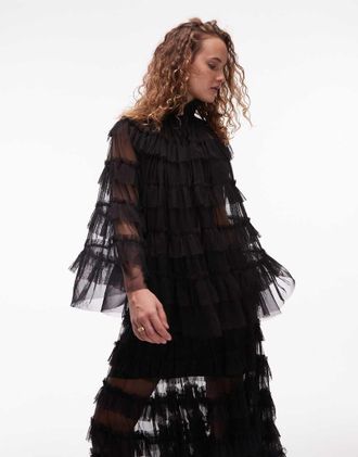 AllSaints Allsaints - Aude - Top style cape &agrave; volants - Noir