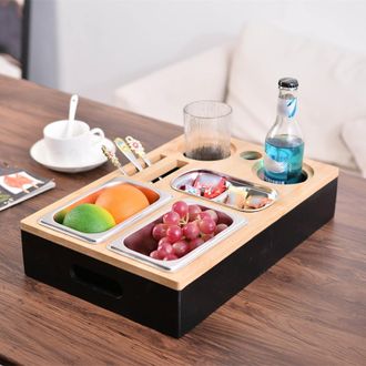 Generic Couchbar Snackbox aus Bambus Personalisierbar inkl. Geschenkbox | Sofa Tablett mit 2 Snackschalen, 2 Getr&auml;nkehalter mit Untersetzer, magnetischer Deck