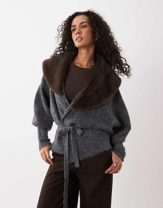 Asos Oversize-Cardigan mit Schalkragen in Graumeliert