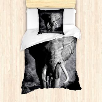 Abakuhaus Elefant Bettbezug Set, Exotische Wildlife Elefant, Milbensicher Allergiker geeignet mit Kissenbezügen, 135 cm x 200 cm - 80 x 80 cm, Grau