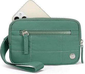 Generic Convely Essential Portefeuille matelass&eacute; en nylon matelass&eacute; avec 3 fermetures &eacute;clair pour femme, Vert, One Size