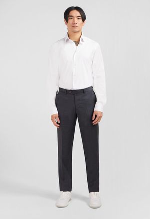 Eden Park Pantalon Regular Gris En Laine &Agrave; Plis Cass&eacute;s