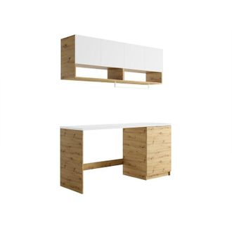Vente-Unique Vente-unique - Meubles de buanderie pour machine &agrave; laver avec plan de travail - L182 cm - Blanc et naturel clair - nataji