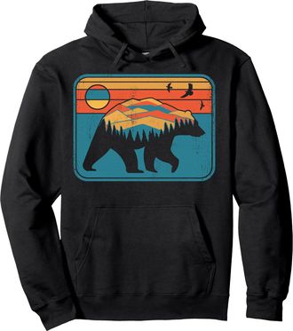 Trendy Apparel Gradiente Bear Forest Silhouette Mountains Pullover Hoodie
