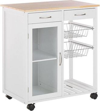 Beliani Chariot Desserte de Cuisine en Bois Blanc à Roulettes Pivotantes 86 cm Hauteur Beliani