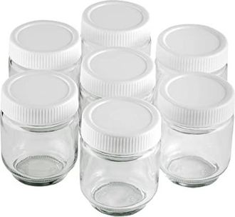 Lacor 69244, 7 Stück, Joghurtbecher, transparentes Glas mit Schraubdeckel für jeden Joghurt, BPA-frei und spülmaschinenfest, Fassungsvermögen 190 ml