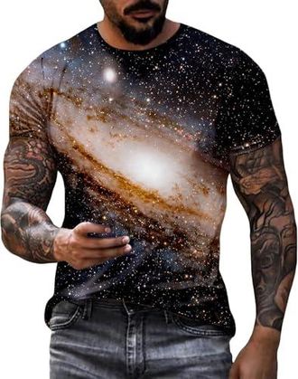 Generic T-shirt fantaisie imprim&eacute; galaxie pour homme, haut &agrave; manches courtes et col rond, pull ample d&eacute;contract&eacute;, doux au toucher, haut d&eacute;t&eacute; extensible pour h