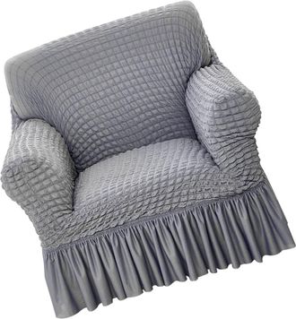 Artibetter DIYEAH Elastischer Relaxsessel Bezug mit Rocksaum Grauer Sofabezug aus Atmungsaktivem Stoff Dehnbarer Schutzbezug f&uuml;r Sessel und Gro&szlig;e St&uuml;hle rutschfe