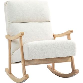 HOMCOM Homcom - Schaukelstuhl, Schaukelsessel mit R&uuml;ckenlehne, Holzkufen, Sessel, Relaxsessel mit Teddysamt-Optik, Schwingsessel, Relaxstuhl f&uuml;r Wohnzimmer