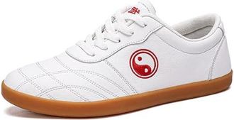 Generic Hommes Femmes Martial Art Chaussures Casual Respirant Conduite Marche Sneakers Dentelle-Up en Cuir Qi Gong Beijing Appartements Chaussures,Blanc,45 EU