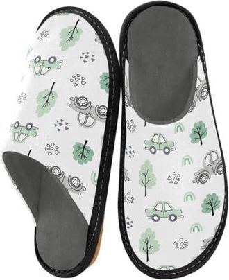 HMZXZ Doodle Cars Pantoufles vertes pour homme et femme Motif arbre, multicolore, 38.5/39 EU