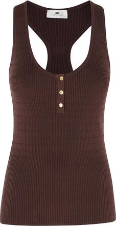 Elisabetta Franchi Femme, Tops, Brun, Taille: 36 FR Top en maille micro-tress&eacute;e