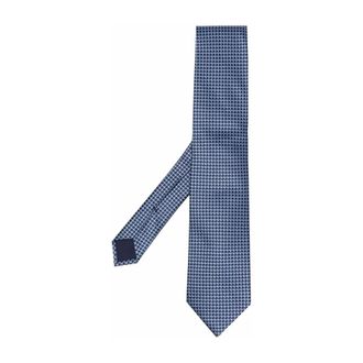 Corneliani Homme, Accessoires, Bleu, Taille: ONE Size Cravate en Soie Bleue avec Broderie Géométrique