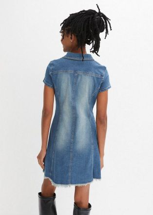 Bonprix Jeanskleid A-Linien-Schnitt, kurzer Arm, tailliertes Design, mit Brusttaschen