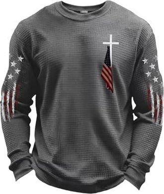 Generic Sweats gaufr&eacute;s pour homme avec motif drapeau des &Eacute;tats-Unis, hauts &agrave; manches longues, col rond, coupe ample, confortable, respirant, v&ecirc;tements de spor