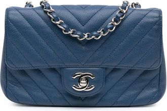 Chanel Hobo Bags - Mini Rectangular Classic Chevron Caviar Single Fla - Gr. unisize - in Blau - für Damen