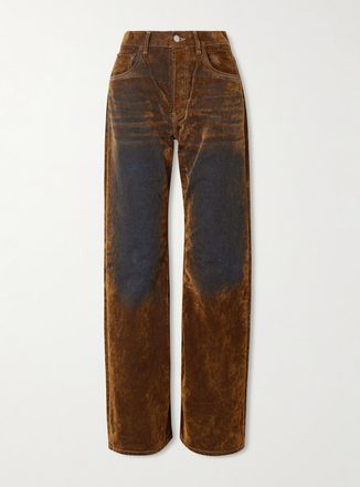 Acne Studios Jean Large Taille Mi-haute Effet Daim - Marron