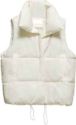 Generic Vestes pour femmes 2026 Veste d&eacute;contract&eacute;e unie &agrave; capuche avec poche zipp&eacute;e sans manches, blanc, XXL