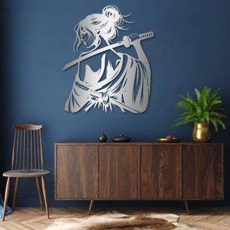 Generic Moderne minimalistische Wanddekoration aus Metall: Samurai-Frau, japanische Samurai-Dekoration, Japanisches Schwert f&uuml;r Wohnzimmer, Schlafzimmer, Teer