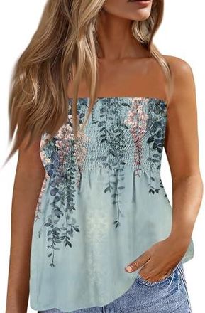 Generic Top Ete,Femmes Debardeur été Sexy Bustier Tube Top épaules Dénudées Hauts sans Manches sans Bretelles Bandeau Floral Blouse Chemise Cadeau de la Fête 