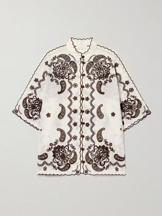 Zimmermann Chemisier En Lin À Broderie Anglaise Et À Finitions En Cuir Ascension - Crème