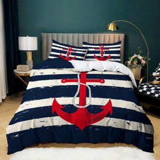 Generic Bettwäsche 200 x 200 cm Geometrische Streifen, Weiche Microfaser Meerroter Bettwäsche Set 3 teilig mit 2 Kopfkissenbezug & Reißverschluss für Kinder J