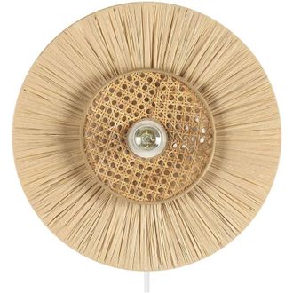 Beliani Wandleuchte Natürlich Papier und Rattan Rund Wiener-Geflecht Glühbirnen-Optik Kabel mit Schalter Modern Boho Japandi Skandi Beleuchtung Leuchte