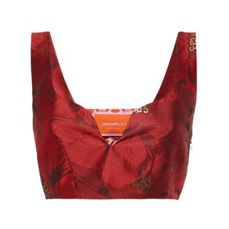 La DoubleJ Schimmerndes Jacquard Crop Top - - Tops - Damen - Rot - L