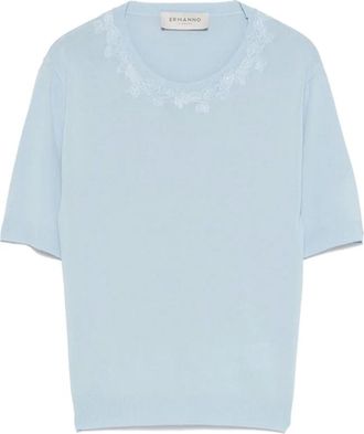 Ermanno Scervino Femme, Tops, Bleu, Taille: 38 FR T-shirt Bleu avec Broderies Florales