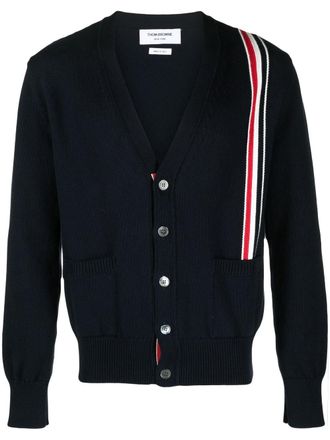 Thom Browne Intarsien-Cardigan mit RWB-Streifen - Blau