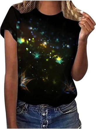Generic T-shirts d&eacute;t&eacute; pour femmes Galaxy 2025 imprim&eacute; galaxie mignon hauts d&eacute;contract&eacute;s tendance galaxie ciel &eacute;toil&eacute; motif ample sortie ciel &eacute;toil&eacute; imprim&eacute; an