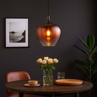Globo Lighting LED H&auml;ngeleuchte Glas kupfer Pendelleuchte Retro Esszimmerlampe schwarz-chrom, Metall, 1x 7W 630lm warmwei&szlig;, DxH 24x120 cm