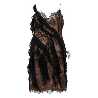 Alberta Ferretti Femme, Robes, Noir, Taille: 36 FR Robe Courte &agrave; Plumes et Dentelle