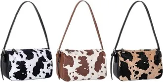 Generic Sac &agrave; bandouli&egrave;re motif vache - Sac carr&eacute; tendance - Grand sac sous le bras pour femme (noir)