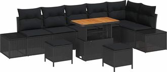 vidaXL Set Divano Da Giardino 9 Pz 8-numero Di Posti Nero Poly Rattan Vidaxl