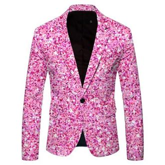 Generic Costume de f&ecirc;te 2026 pour homme &agrave; manches longues avec boutons &agrave; revers et poche imprim&eacute;e, grande taille (3), rose, 3XL