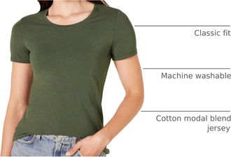 Amazon Essentials Damen Kurz&auml;rmliges Regular-Fit-T-Shirt (Varianten mit Rundhalsausschnitt und V-Ausschnitt), Pack of 2, Olivgr&uuml;n/Schwarz, XL