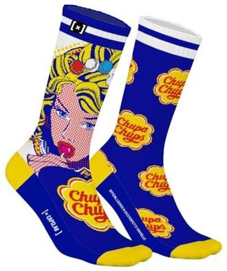 Capslab Chaussette Homme Chupa Chups Coton, 1 Paire de Chaussettes Fantaisie Homme, Haute et Respirante, Bleu Taille 43/46
