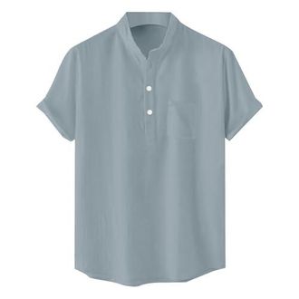 Generico Chemise en lin pour homme, chemise en coton avec col Mao d&eacute;contract&eacute; &agrave; manches courtes, chemise l&eacute;g&egrave;re d&eacute;t&eacute;, confortable et respirante, d&eacute;bardeurs de 