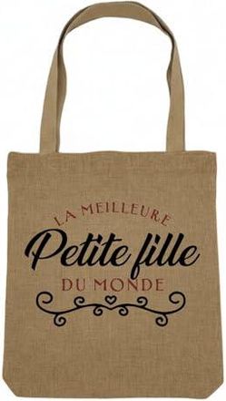 Fabulous Sac Shopping Tote Bag Aspect Lin - La Meilleure Petite Fille du Monde Famille Grand M&egrave;re Grand P&egrave;re - Sac de Courses Toile Epaisse 360g Beige Naturel 