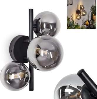 HOFSTEIN Wandleuchte Chehalis, Wandlampe aus Metall/Glas in Schwarz/Rauchfarben, Leuchte im modernen Design, mit runden Schirmen aus Glas, 1-flammig, 3 x G9, o