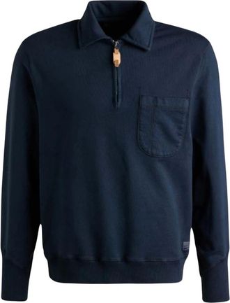 Manifattura Ceccarelli Homme, Sweatshirts et sweats &agrave; capuche, Bleu, Taille: L F201 Zip Polo SweaT-shirt