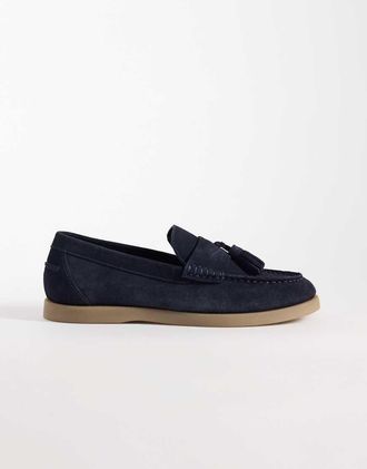 Asos Mocassins &agrave; pampilles en daim - Bleu marine