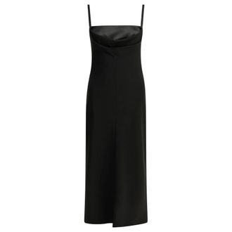 Max Mara Satin-Kleid mit Wasserfallausschnitt und Spaghettitr&auml;gern- Midi-L&auml;nge - - Dresses - Damen - Schwarzk - S
