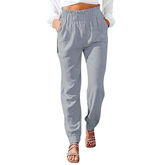 Generic Pantalon Leger Ete Femme Fluide Large Lin &Eacute;t&eacute; Pantalon en Lin Blanc pour Femmes Pantalons Serr&eacute;s Poche Taille Haute D&eacute;contract&eacute; Grande Taille Ample Ve